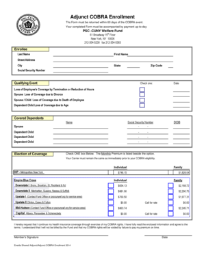 Fillable Online psccunywf Adjunct COBRA Enrollment Form - PSC-CUNY ...