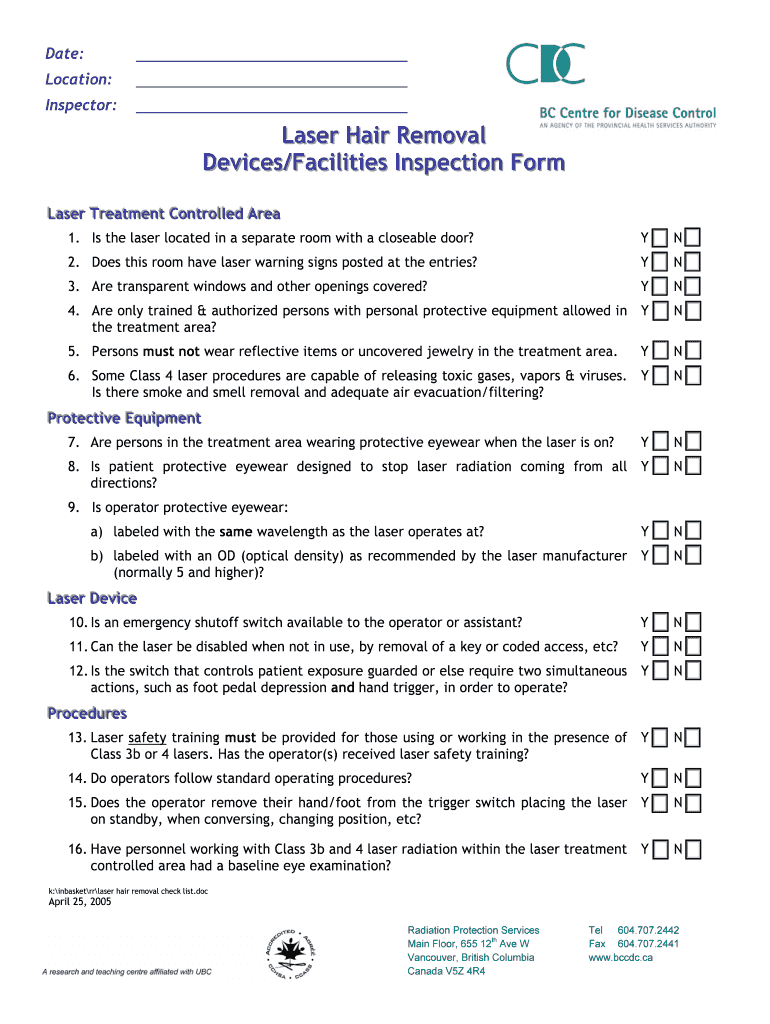Fillable Online bccdc Laser Hair Removal Devices Inspection Form Fax ...