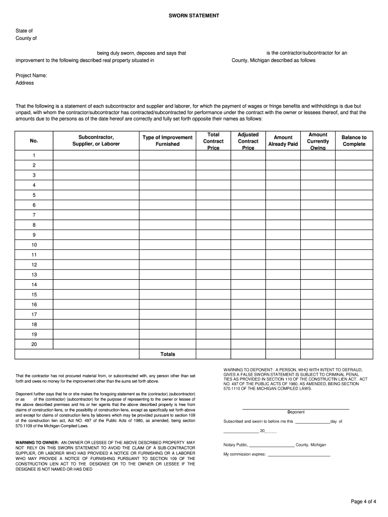 Sworn Statement Form Contarctors Form Fill Out Sign Online DocHub