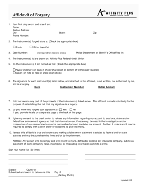 Fillable Online affinityplus Affidavit of Forgery - Affinity Plus ...