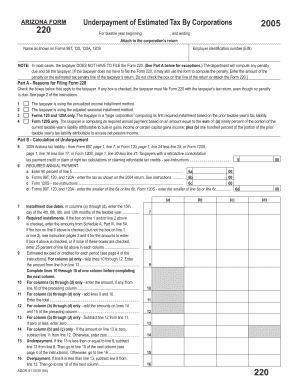Fillable Online Print ARIZONA FORM 220 Reset form Underpayment of ...