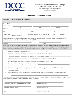 Fillable Online davidsonccc TRANSFER IN FORM December 2011 with logo ...