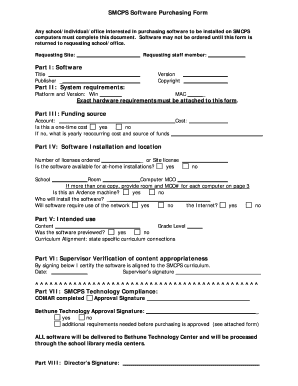 Fillable Online smcps SMCPS Software Purchasing Form Part I: Software ...
