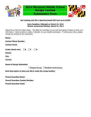 Fillable Online schools smcps 2014 Maryland Middle School Recipe ...