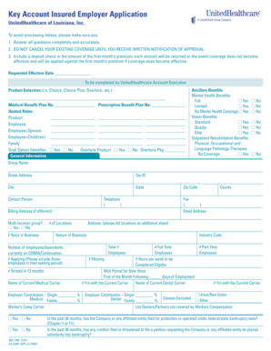 Fillable Online UHC Key Accounts Employer Application for Group ...