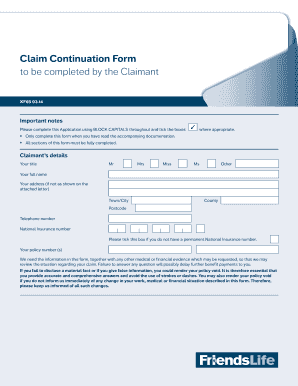 Fillable Online friends life claim continuation form Fax Email Print ...