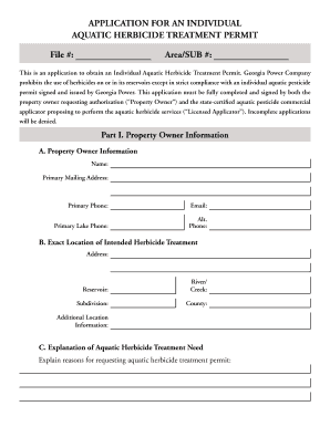 Fillable Online Aquatic Herbicide Application - bGeorgiab Power Lakes ...