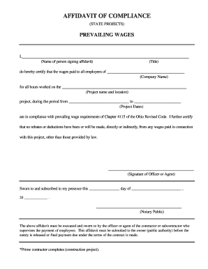 Fillable Online ci springfield oh Prevailing Wage Affidavit for State ...