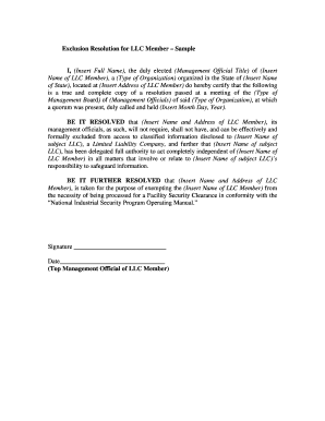 Fillable Online Exclusion Resolution for LLC Member Sample Fax Email ...