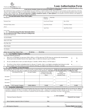 Fillable Online Loan Authorization Form - Employee Benefit Services Fax ...