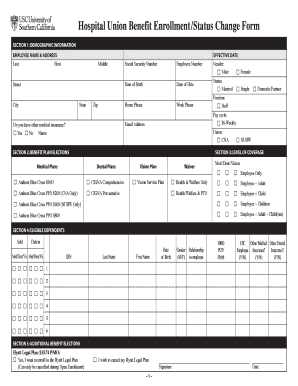 Fillable Online employees usc Hospital Union Benefit Enrollment Status ...