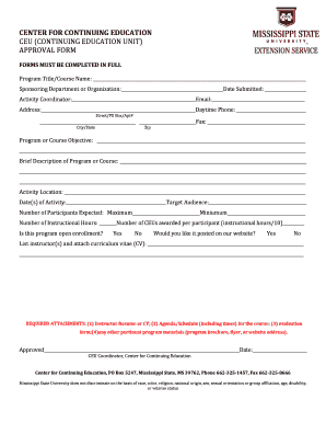 Fillable Online CEU Approval Form - Center for Continuing Education ...
