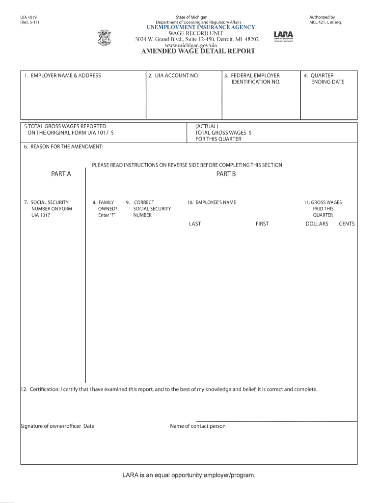 MI UIA 1019 2011 2022 Fill And Sign Printable Template Online US