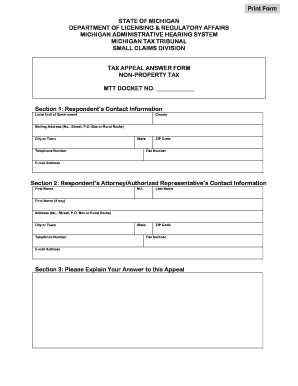 Fillable Online mich Answer Form For Non-Property Assessment - State of ...