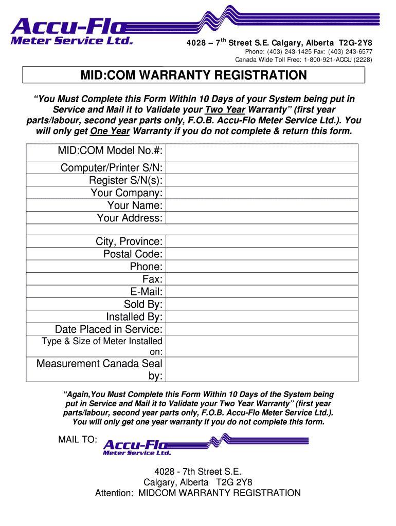 Fillable Online MID:COM WARRANTY REGISTRATION - Accu-Flo Meter Service Fax Email Print - pdfFiller