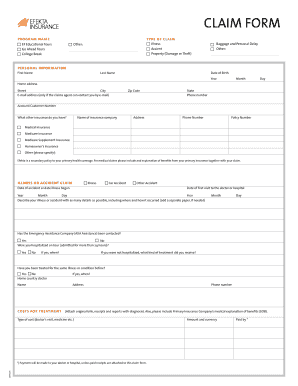 Fillable Online CLAIM FORM program name EF Educational Tours Go Ahead ...