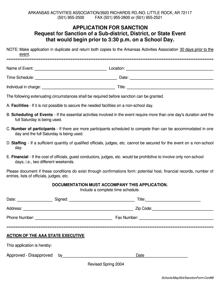 Fillable Online APPLICATION FOR SANCTION Request for Sanction of a Sub ... Fax Email Print ...