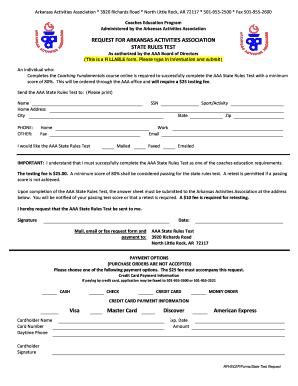 Fillable Online members ahsaa AAA State Rules Test Request Form ...