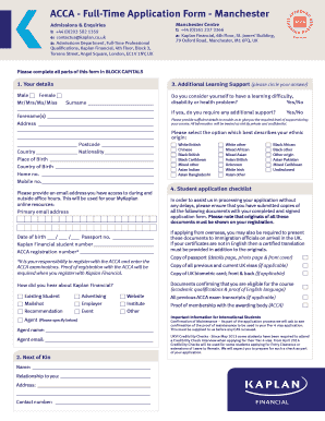Fillable Online financial kaplan co ACCA - Full-Time Application Form - Manchester - Kaplan ...