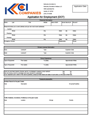 Fillable Online KCI Employment Application (DOT) - Kentucky Concrete ...