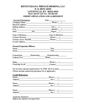 Fillable Online Printable Credit bApplicationb - Kentuckiana Trench Shoring Fax Email Print ...