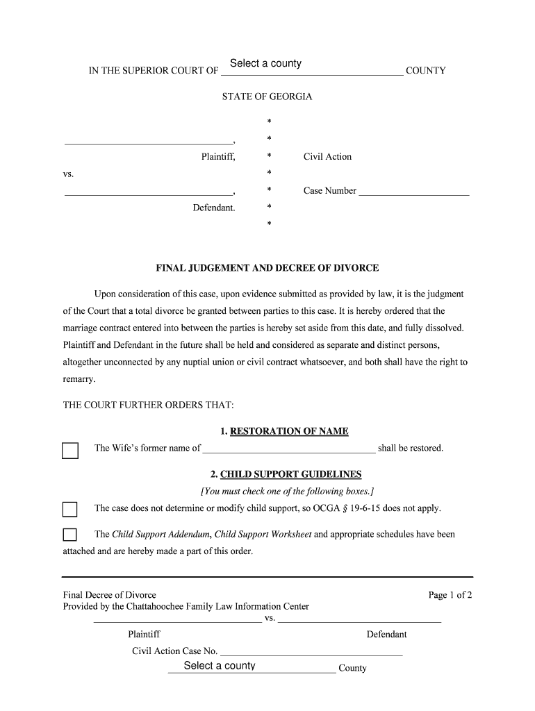 Fillable Online chattahoocheefamilylawcenter FINAL JUDGEMENT AND DECREE ...