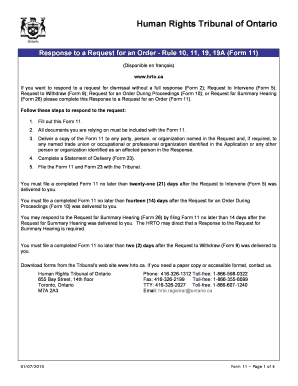 Fillable Online Response to a Request for an Order - Rule 10, 11, 19 ...