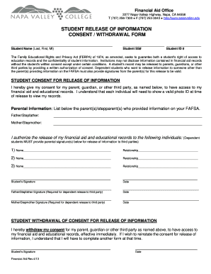 Fillable Online napavalley Student Release of Information Consent ...