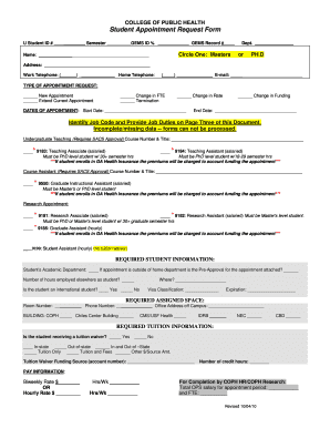 Fillable Online health usf COLLEGE OF PUBLIC HEALTH Student Appointment ...