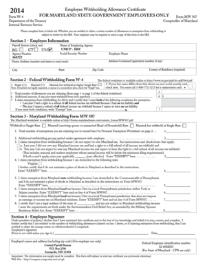 Fillable Online crs umd 2014 Employee Withholding Allowance Certificate ...