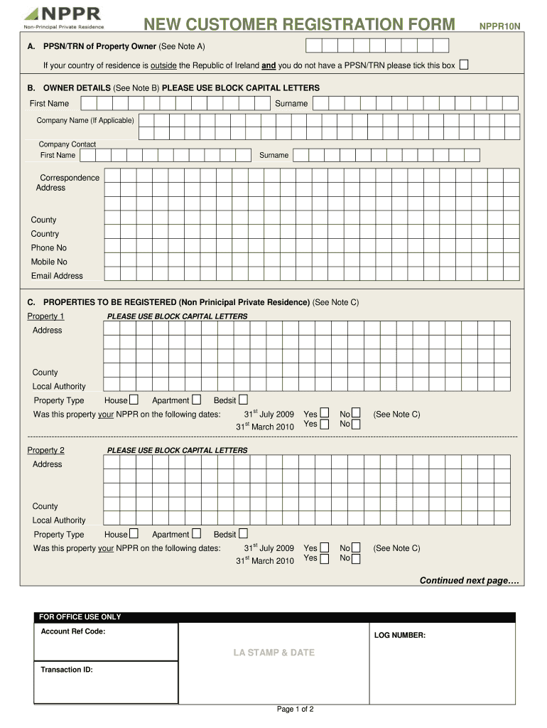 Fillable Online offaly NEW CUSTOMER REGISTRATION FORM - Sligo County Council Fax Email Print ...