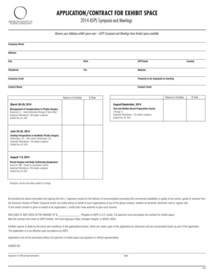 Fillable Online plasticsurgery Application/contract for exhibit space - American Society of ...