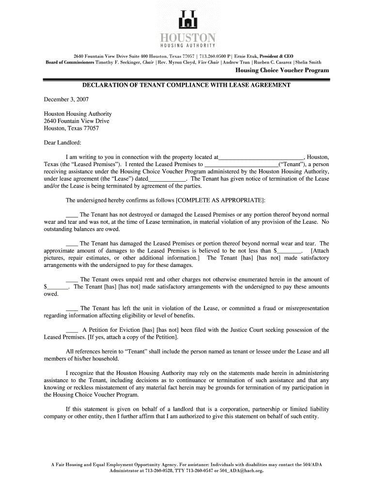 Fillable Online Declaration of Tenant Compliance with Leasedoc Fax ...