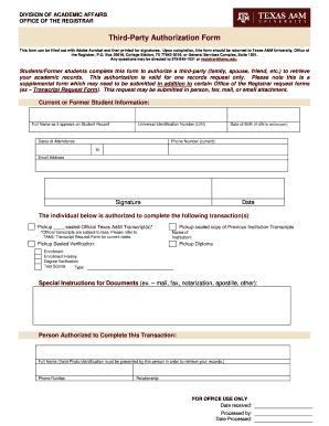 Fillable Online registrar tamu Third-Party Authorization Form - Office of the Registrar - Texas ...
