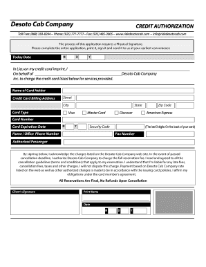 Fillable Online Credit Card Authorization Desoto Cab Company - Graphix ...