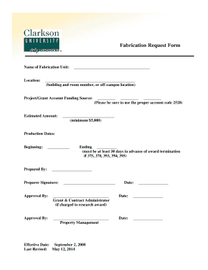 Fillable Online clarkson Fabrication Request Form - clarkson Fax Email ...