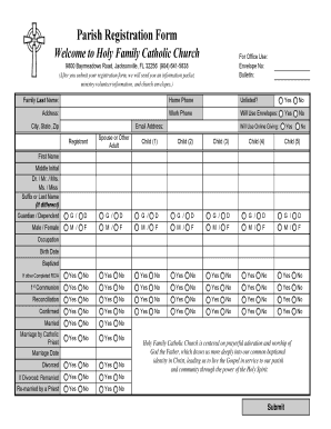 Fillable Online Parish Registration Form Welcome to Holy Family ...