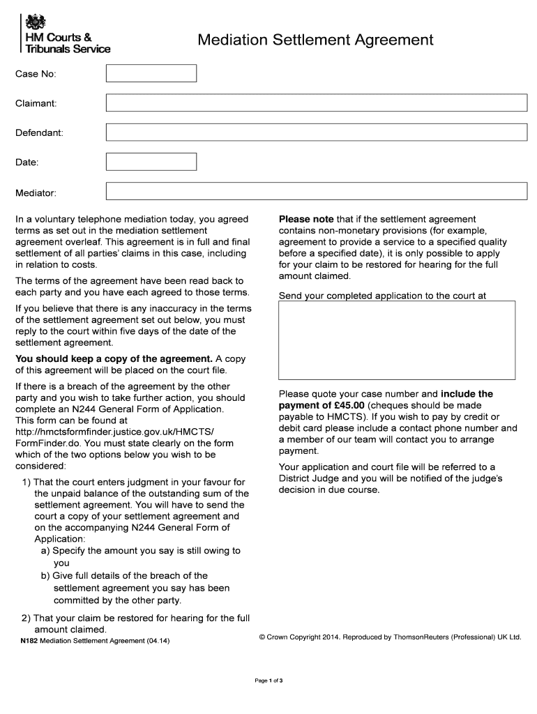 Fillable Online Mediation Settlement Agreement Fax Email Print - pdfFiller