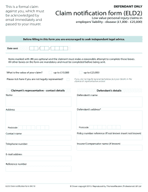 Fillable Online Claim notification form (ELD2) Fax Email Print - pdfFiller