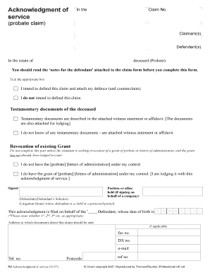 Fillable Online N3 - Acknowledgment of service (probate claim) Fax ...
