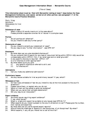 Fillable Online Case Management Information Sheet - Mercantile Courts ...