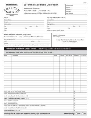 Fillable Online 2014 Wholesale Plants Order Form - Prairie Nursery Fax Email Print - pdfFiller