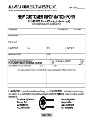 Fillable Online New Customer Form.pdf - Alameda Wholesale Nursery Fax ...