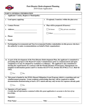 Fillable Online floridadisaster PDRP Grant Application 09-27-2010 ...