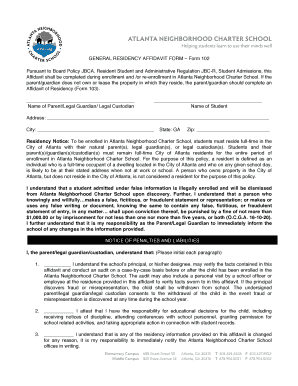 Fillable Online atlncs General Residency Affidavit Form - Final - Atlanta Neighborhood ...