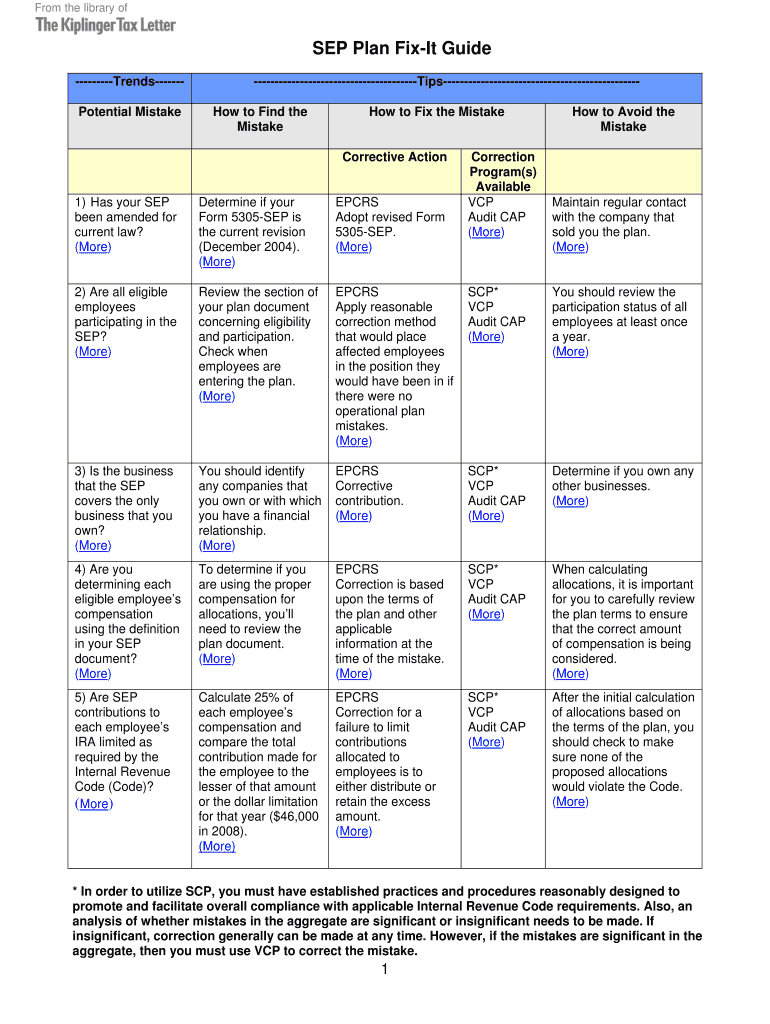 Fillable Online SEP Plan Fix-It Guide Fax Email Print - pdfFiller