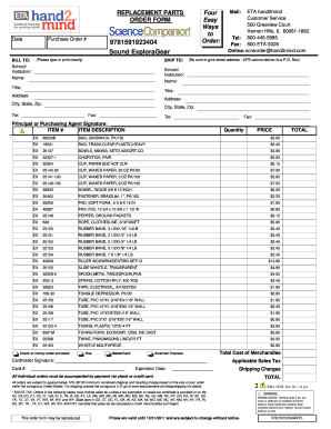 Fillable Online REPLACEMENT PARTS ORDER FORM Purchase Order # Date ...