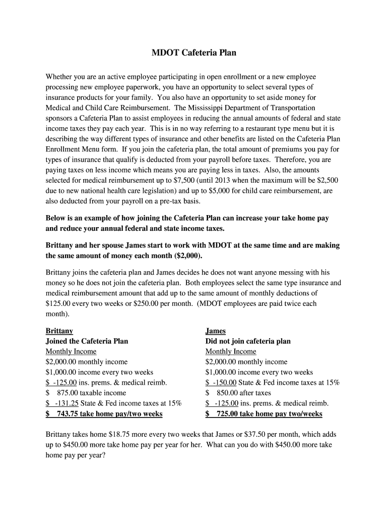 Fillable Online MDOT Cafeteria Plan Fax Email Print - pdfFiller
