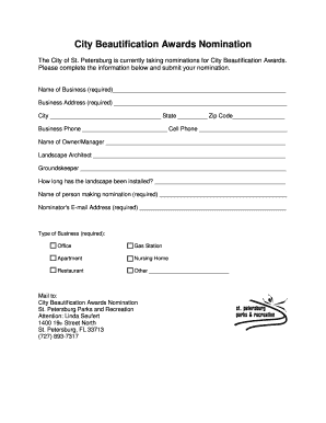 Fillable Online stpeteparksrec City Beautification Awards Nomination ...