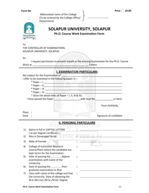 Fillable Online Ph.D. Course Work Examination form - Solapur University ...